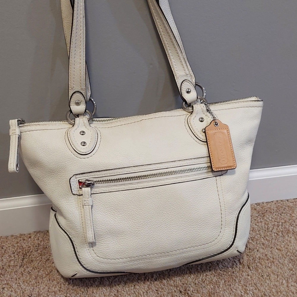 Coach Ivory Pebbled Leather Tote Shoulder Bag - Gem